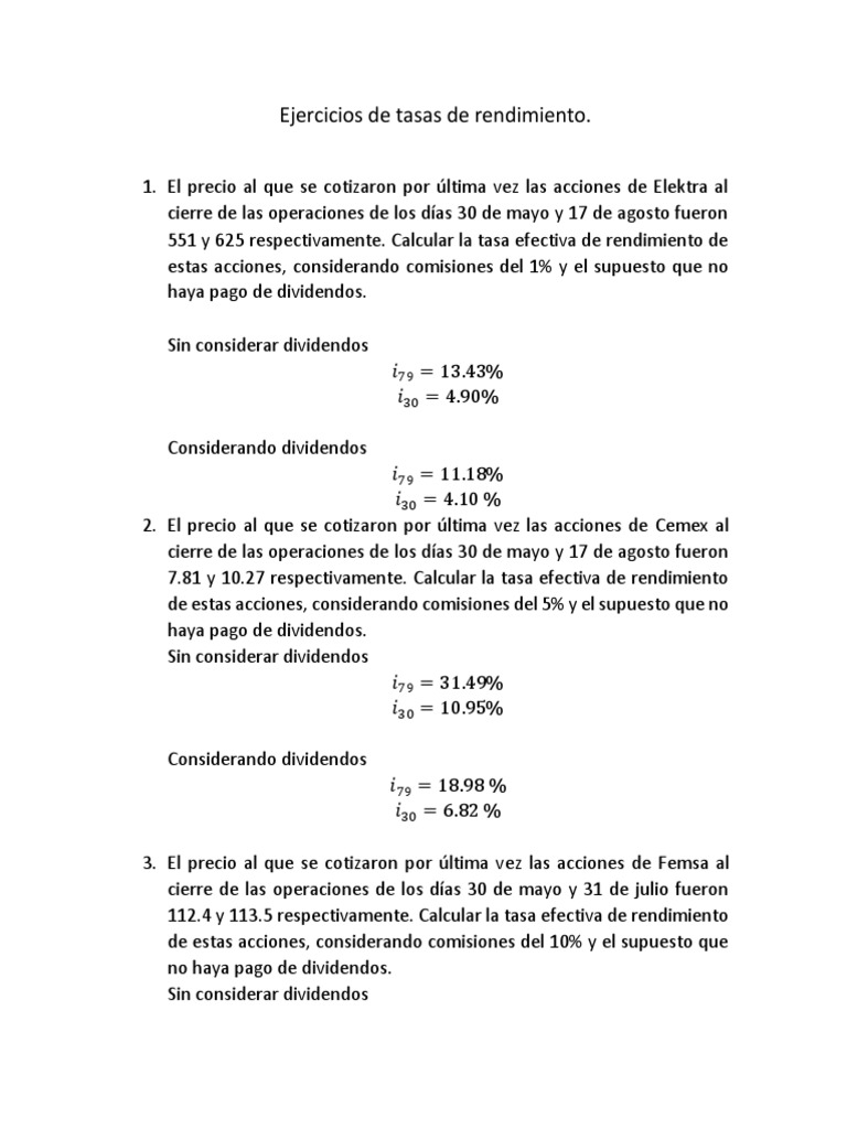 Ejercicios de Tasas de Rendimiento Respuestas | PDF