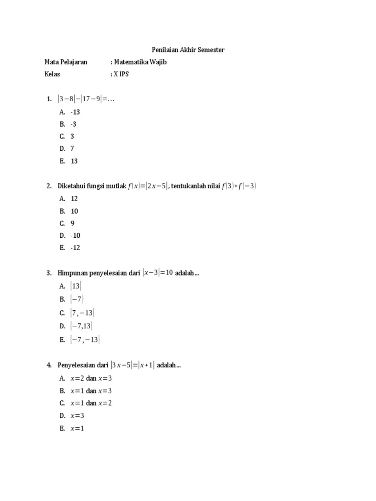 PAS - Mat Wajib - X IPS - Ganjil | PDF