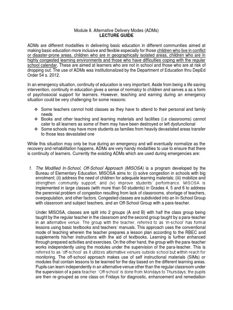 Handouts - Alternative Delivery Modes - Lecture Guide | PDF | Teachers ...