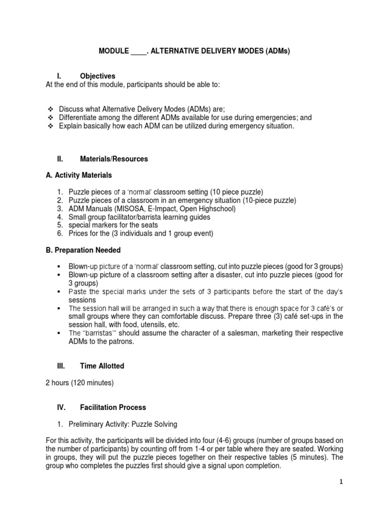 Module - Alternative Delivery Modes - Session Guide | PDF | Learning ...