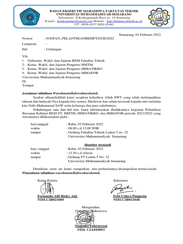 Surat Undangan Bem FT Dan Kahim | PDF