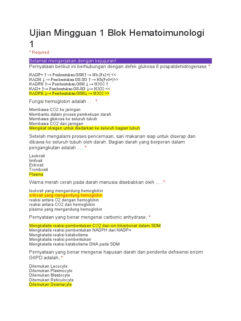 UTR Blok Hematoimunologi 1 | PDF