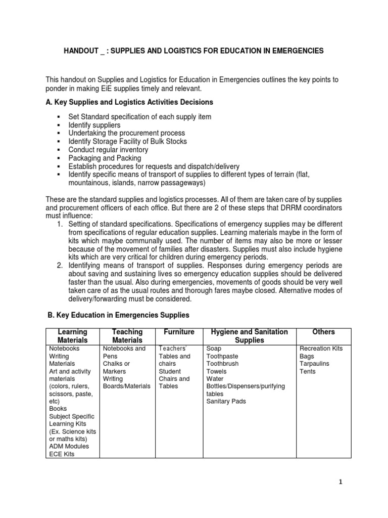 Emergency Education Logistics Guide | PDF | Logistics | Procurement