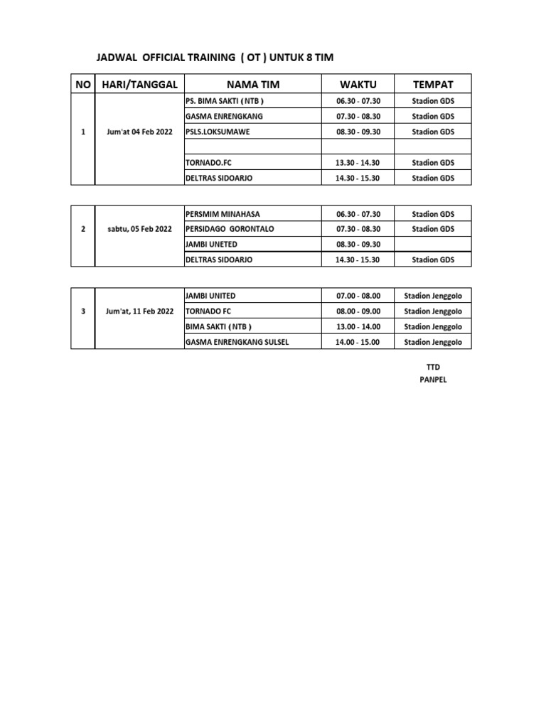 Jadwal OT Dan Swab | PDF