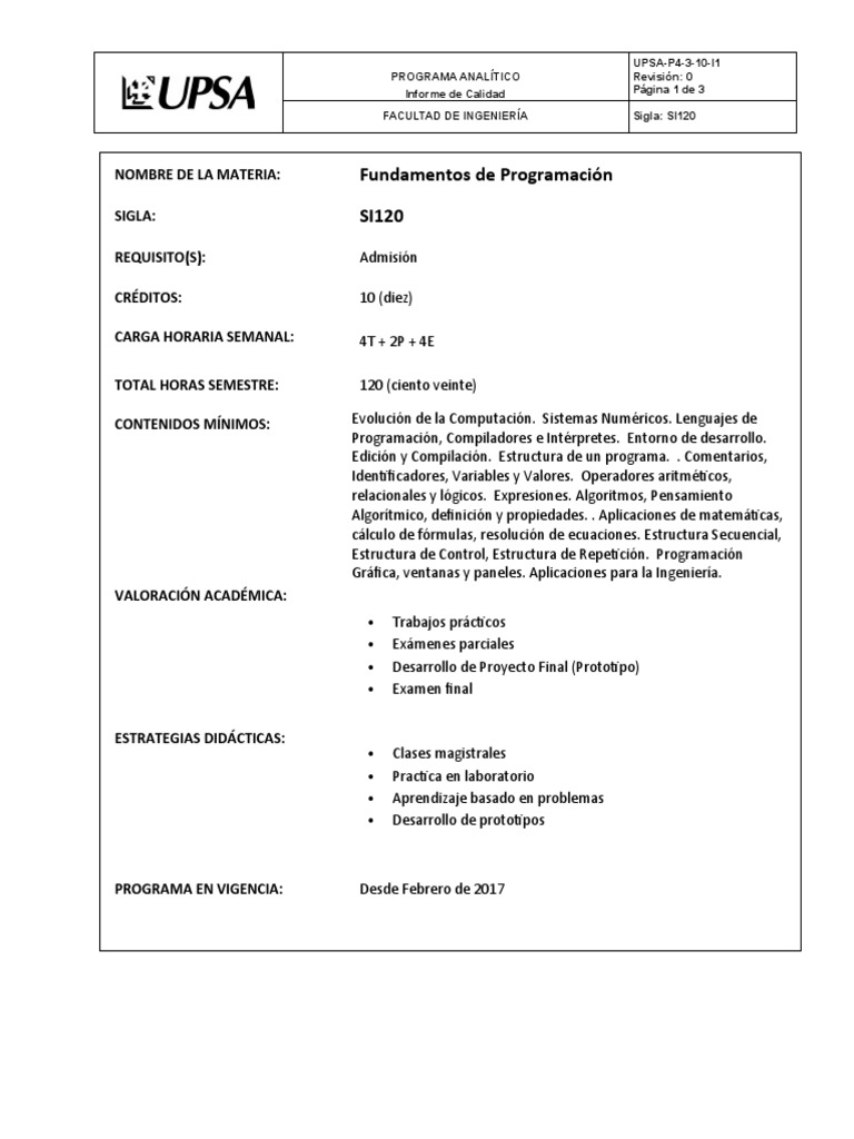 Programaanalitico 01 550 SI120 1549927442 | PDF | Programación de computadoras | Hardware de la ...