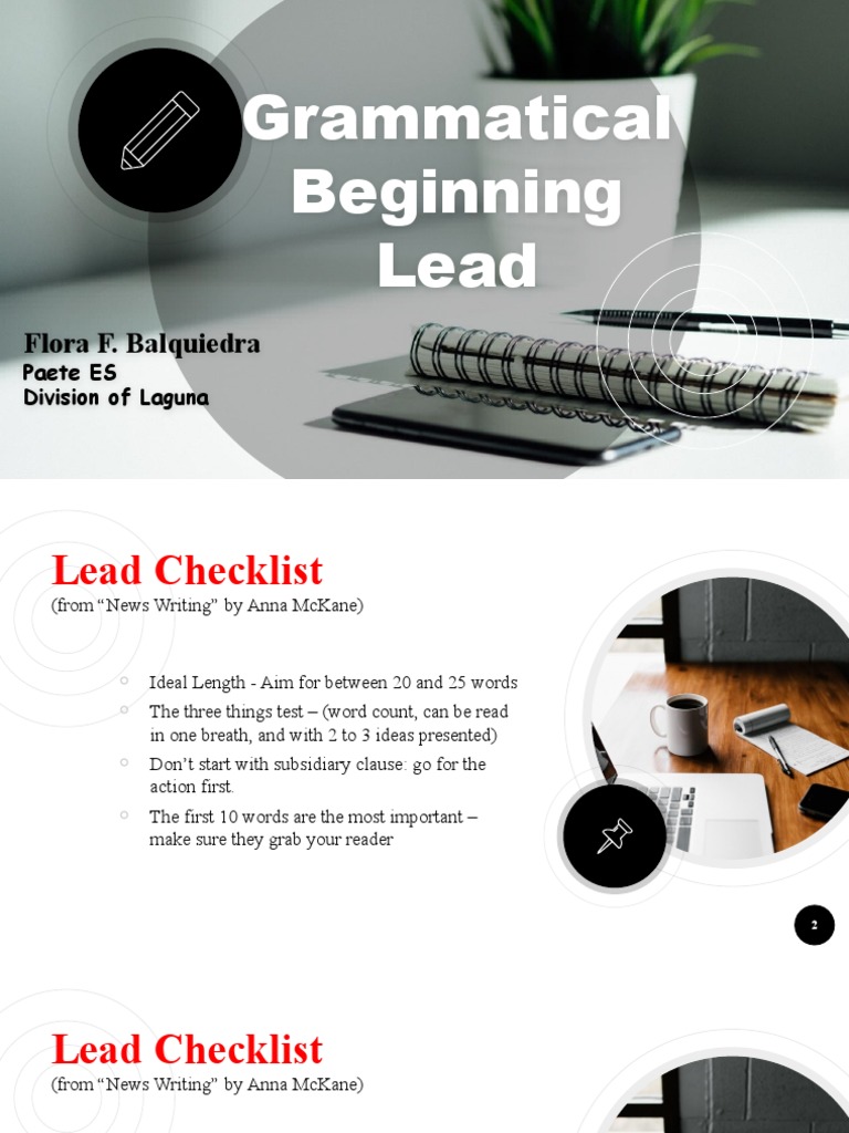 Grammatical Beginning Lead: Flora F. Balquiedra | PDF | Linguistic ...