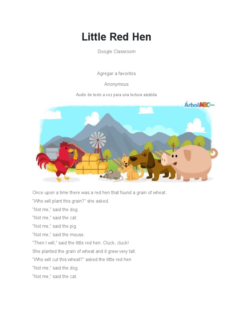 Little Red Hen: Audio de Texto A Voz para Una Lectura Asistida | PDF ...