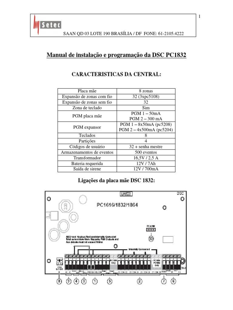 Manual de Instalacao e Programacao Resumo Setec DSC Pc1832 14217819 ...