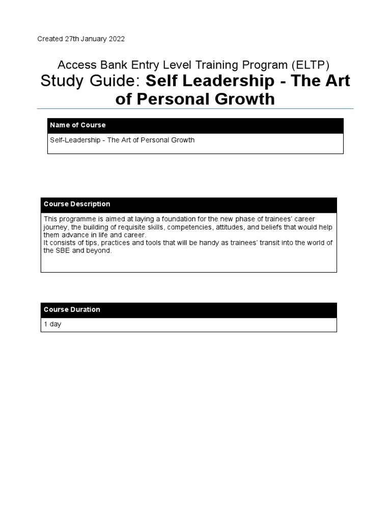Developing Self-Leadership Skills: A Study Guide for Personal Growth ...