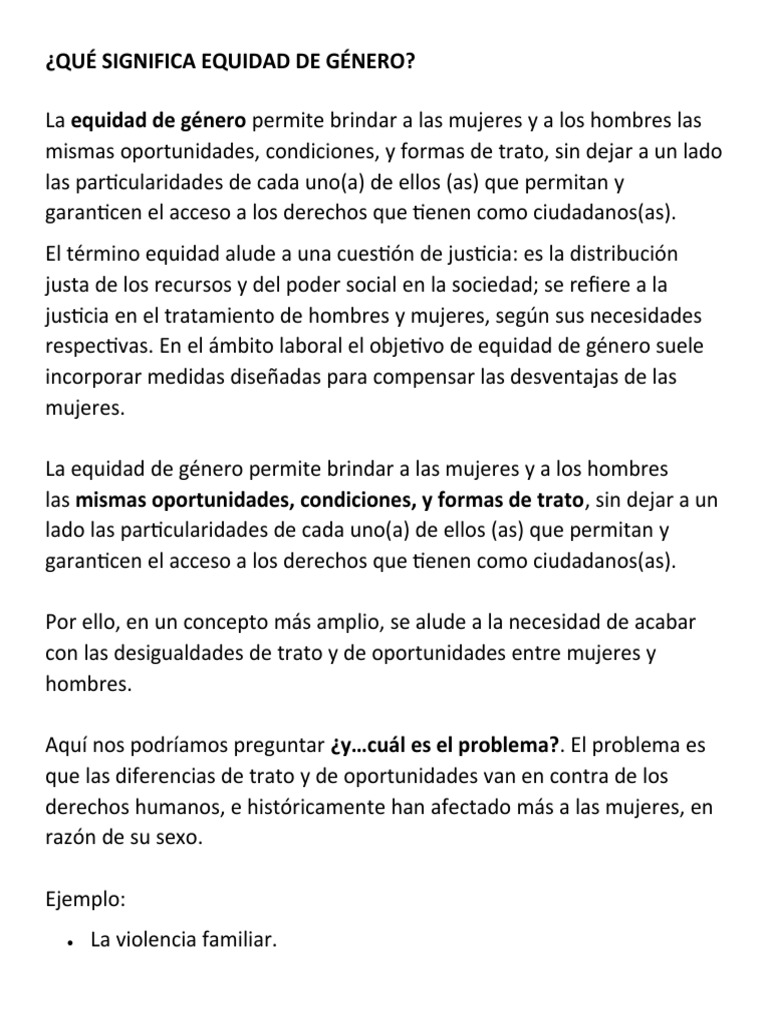 Qué Significa Equidad de Género | PDF | Estudios de género | Igualdad ...