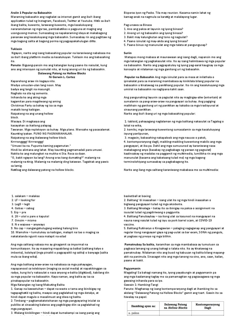 Aralin 1 Popular Na Babasahin | PDF