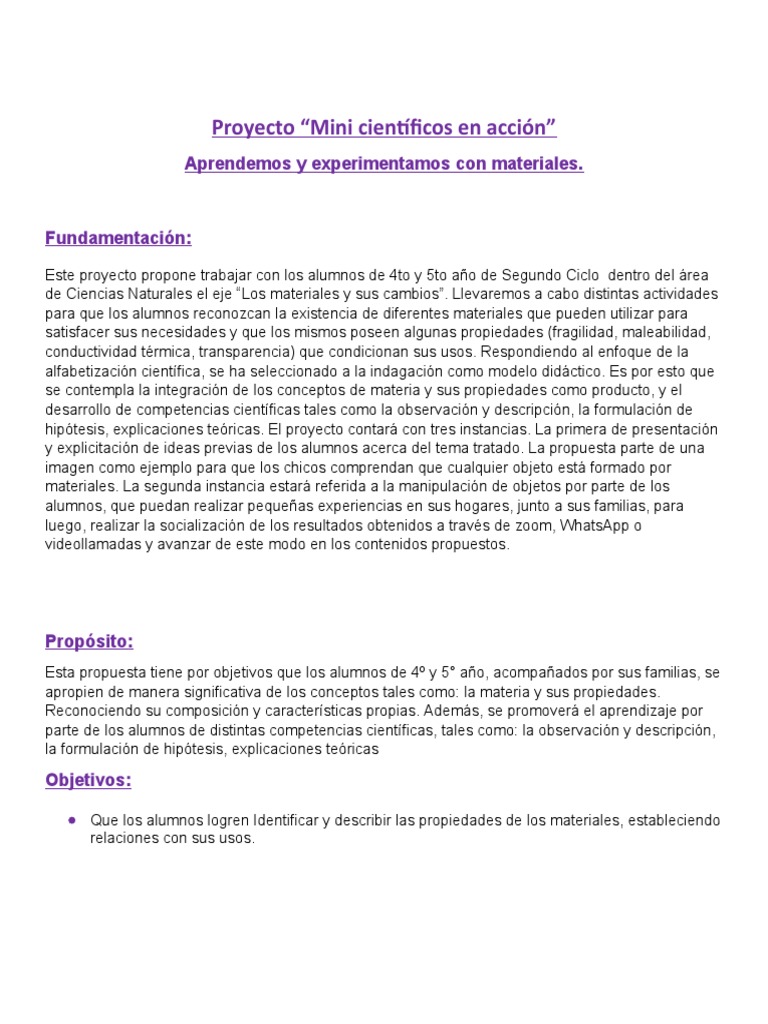Proyecto Materiales 4° y 5° | PDF | Ligero | Agua