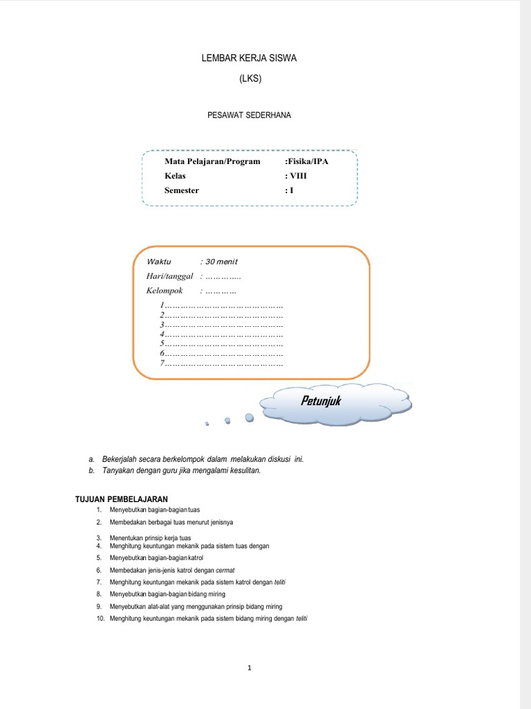 Contoh LKPD Pesawat Sederhana | PDF