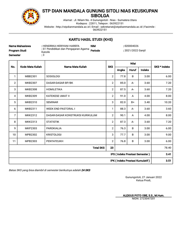 Cetak Laporan KHS Mahasiswa | PDF