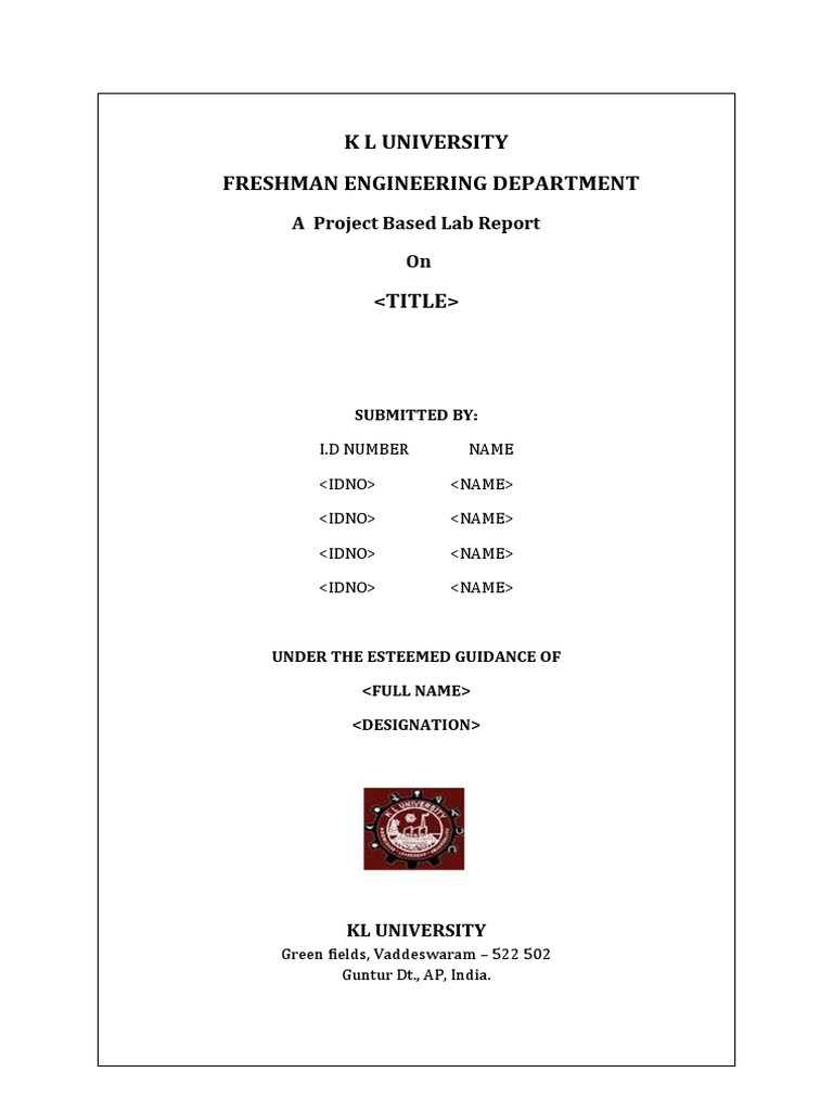K L University Freshman Engineering Department: A Project Based Lab ...