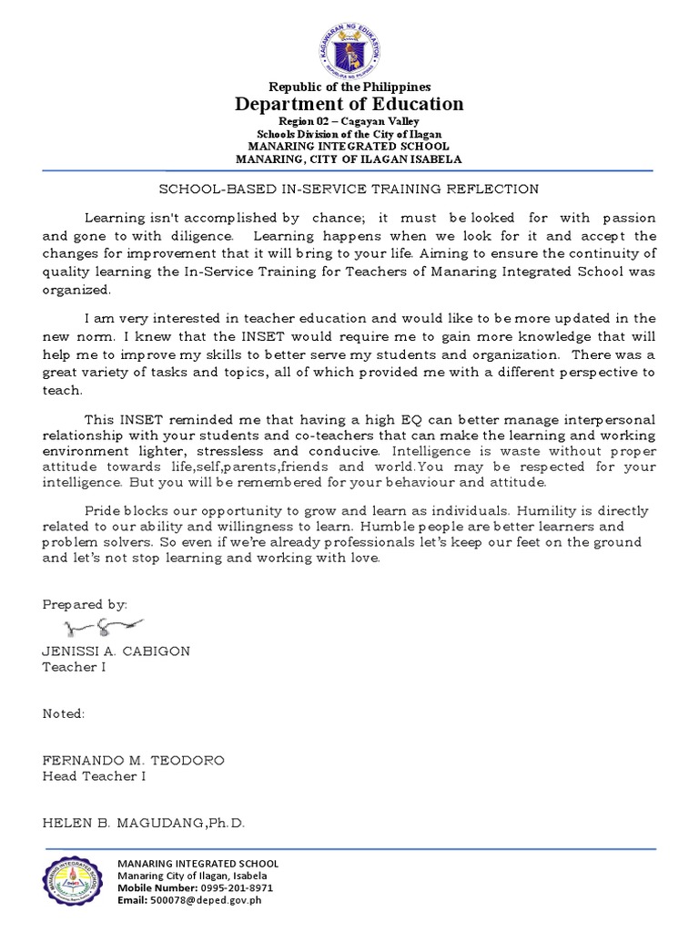 Inset Reflection 2022 | PDF | Learning | Education Theory