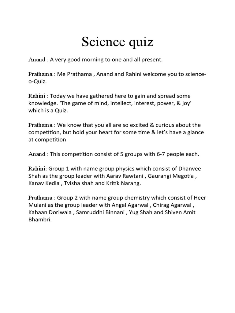 Science Quiz Script | PDF | Question | Physics