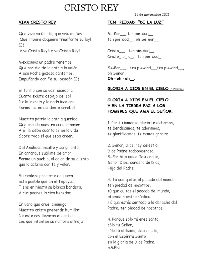 Himnos y oraciones en honor a Cristo Rey | PDF | Cristo (título) | Pecado