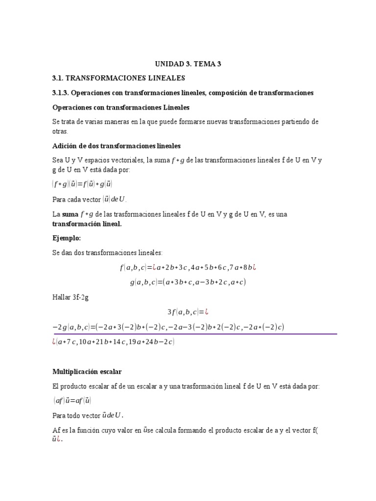 3.1.3. Operaciones Con Transformaciones Lineales, Composición de Transformaciones Nuevo | PDF ...