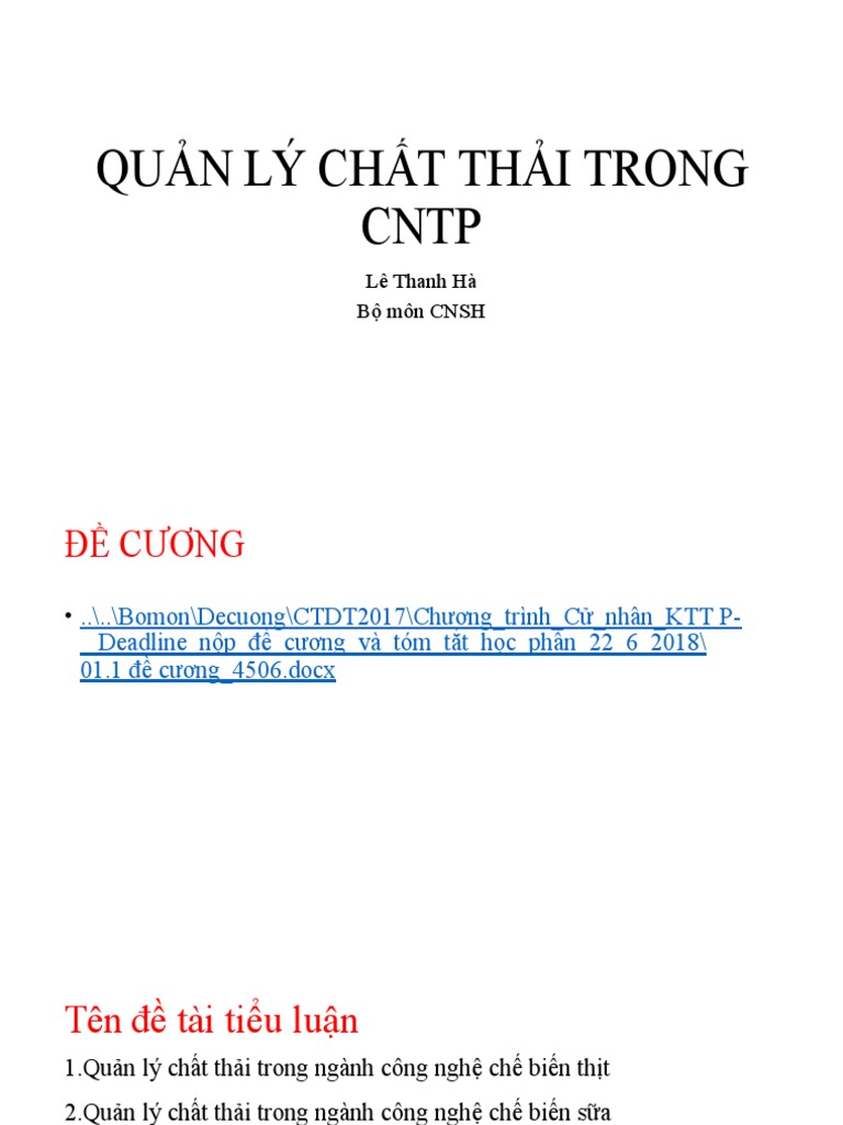 QUẢN LÝ CHẤT THẢI TRONG CNTP-Bài 1-đã chuyển đổi | PDF