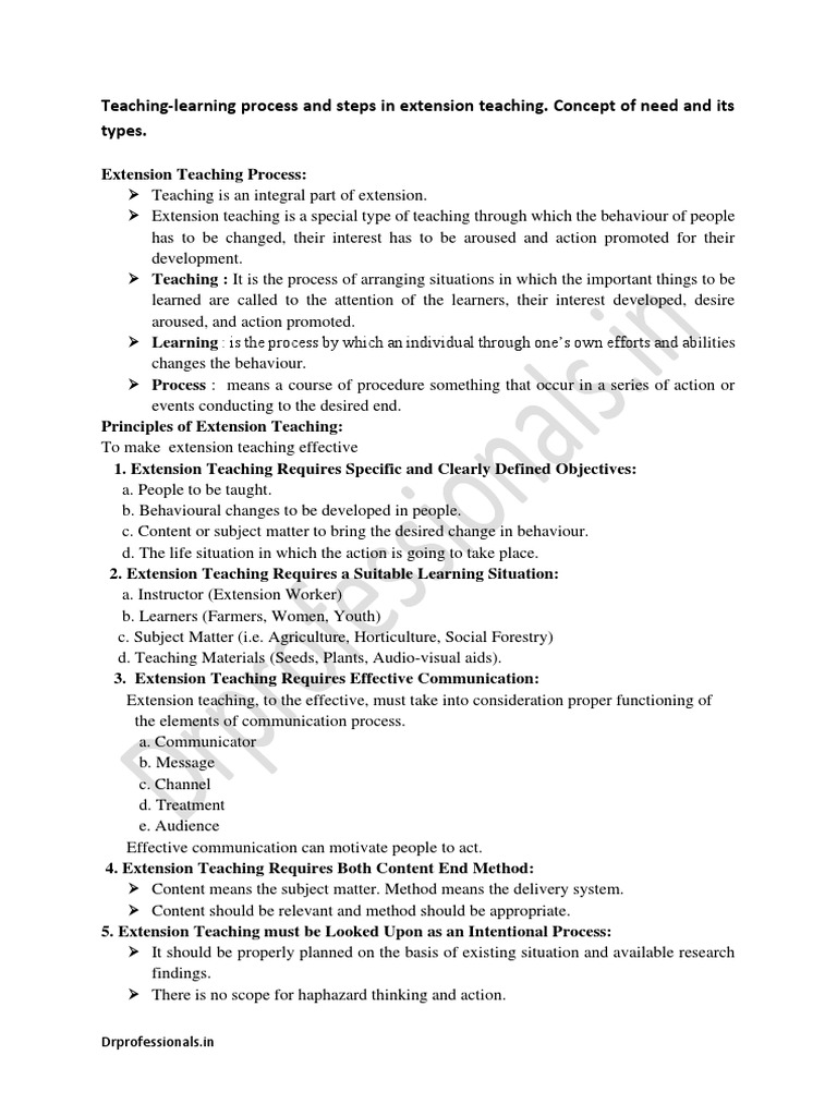 Teaching-Learning Process and Steps in Extension Teaching. Concept of ...