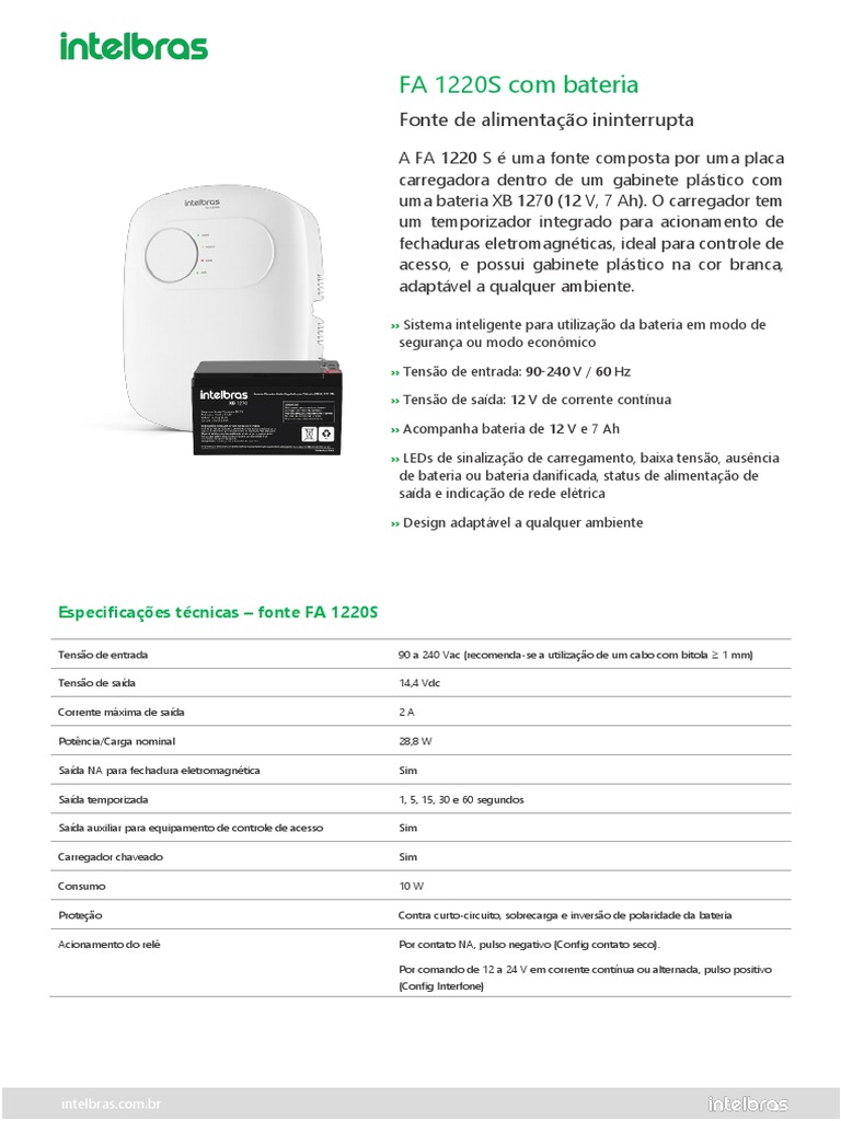 FA1220S Com Bateria Datasheet | PDF | Corrente elétrica | Fonte de energia