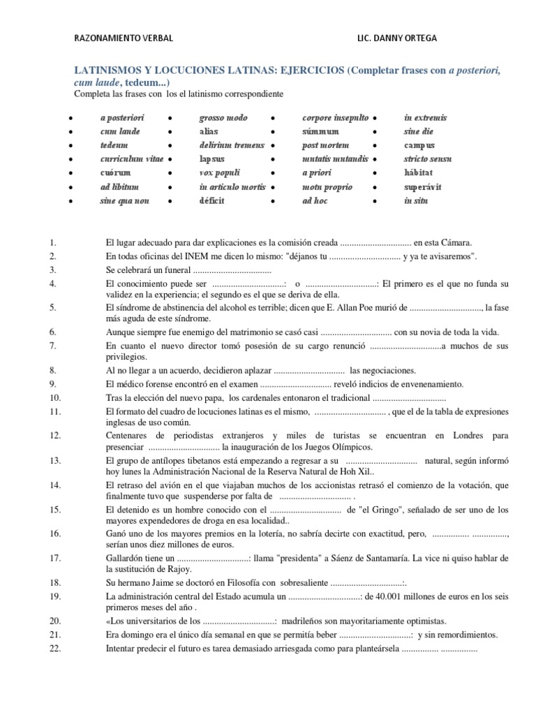 Latinismos y Locuciones Latinas Ejercicios | PDF