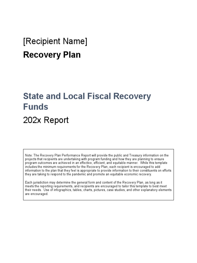 SLFRF Recovery Plan Performance Report Template | Download Free PDF ...