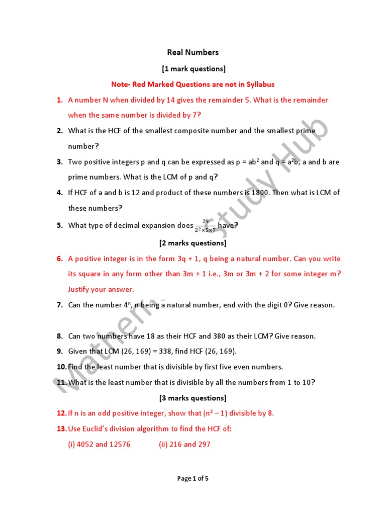 Real Numbers Important Questions | PDF | Numbers | Length