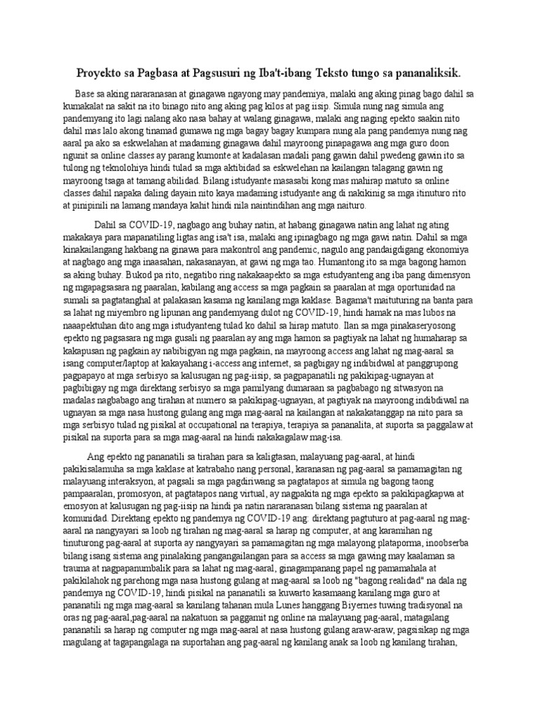 Proyekto Sa Pagbasa at Pagsusuri NG Iba 2 | PDF