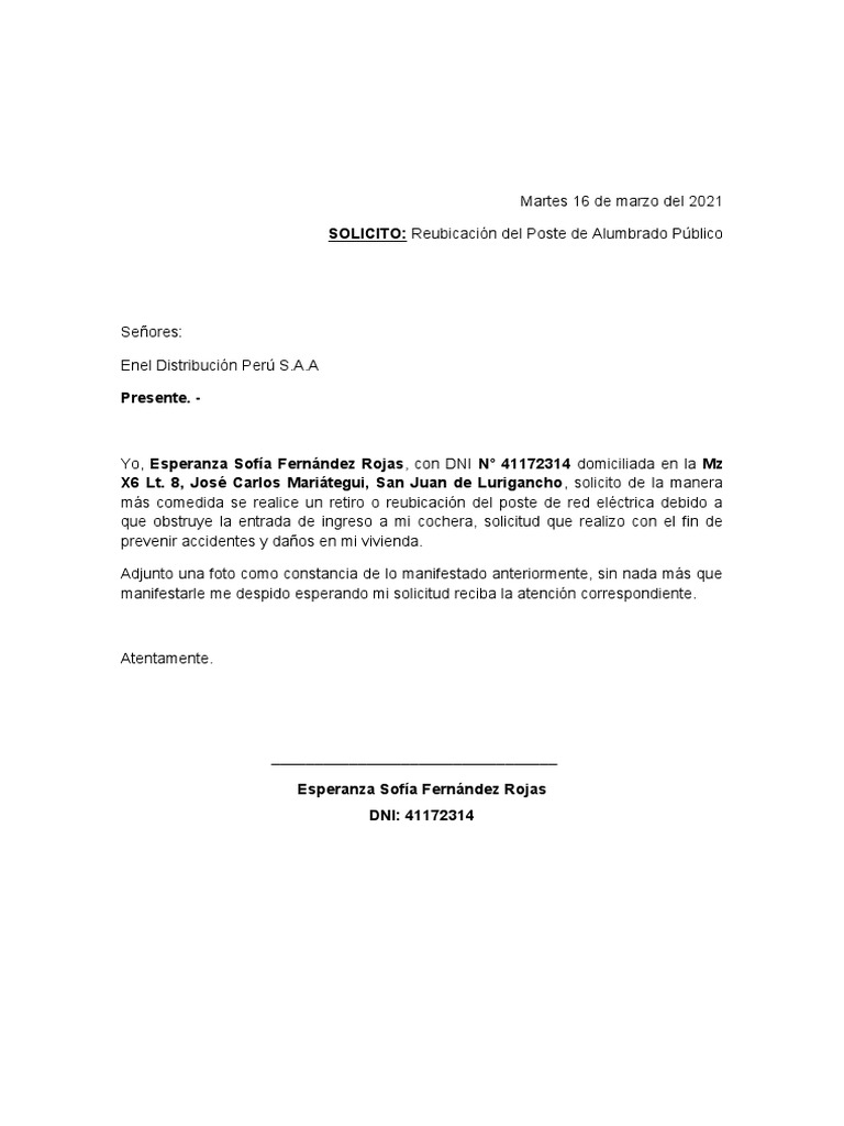 Solicitud Cambio de Poste | PDF