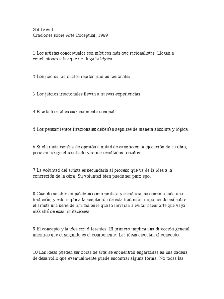 Sol Lewitt. Oraciones Sobre Arte Conceptual (1969) | PDF | Percepción | Mente