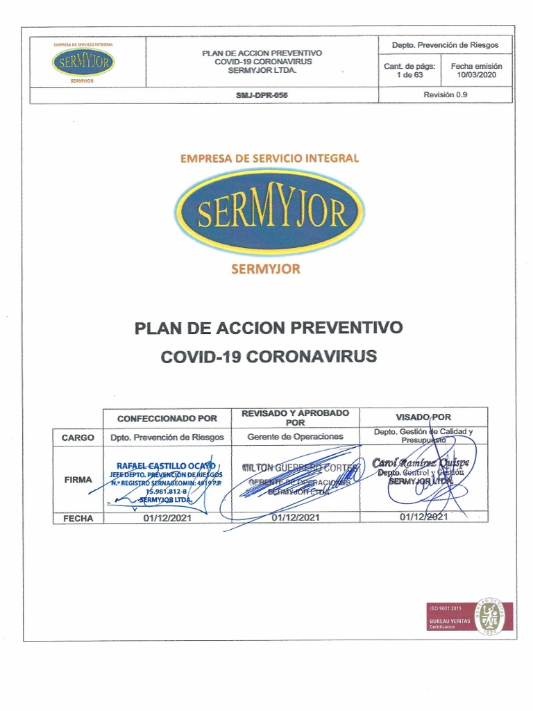 SMJ-DPR-056 Plan Preventivo de Seguridad Covid 19 Rev 0.9 | Descargar gratis PDF | Ciencias de ...