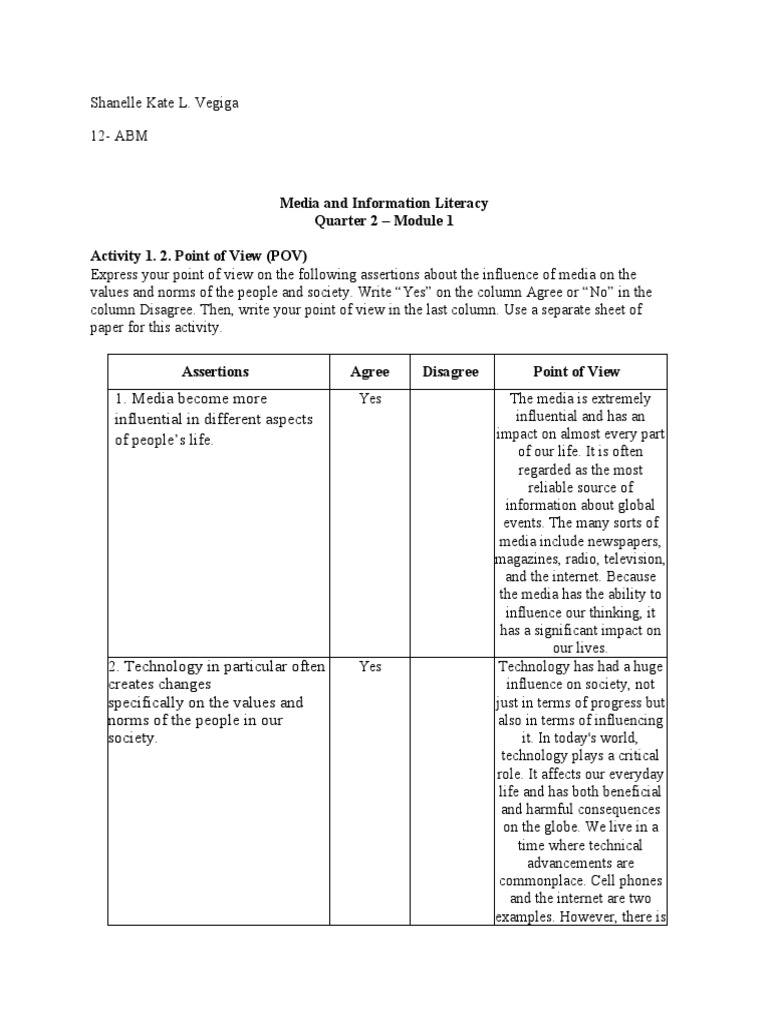 Media and Information Literacy Quarter 2 - Module 1 Activity 1. 2 ...