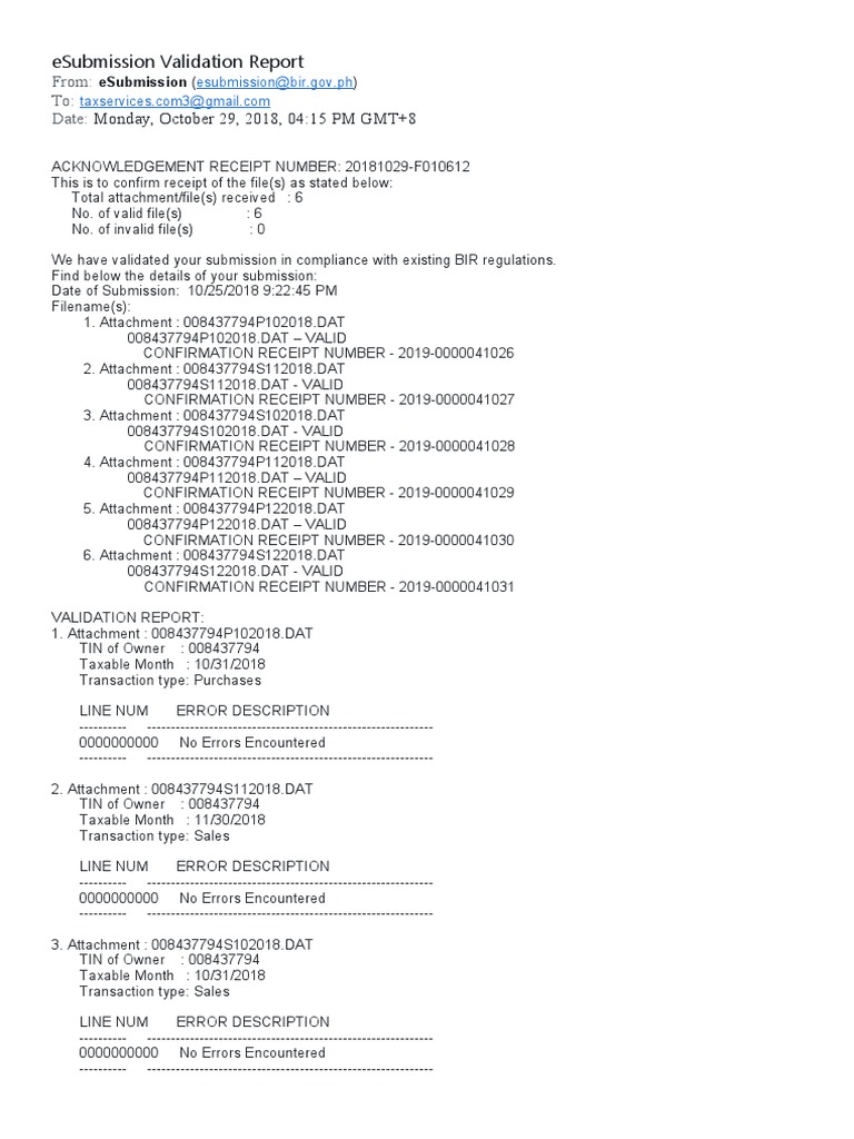 SLSP Esubmission Confirmation - 2018 | PDF | Computing | Receipt