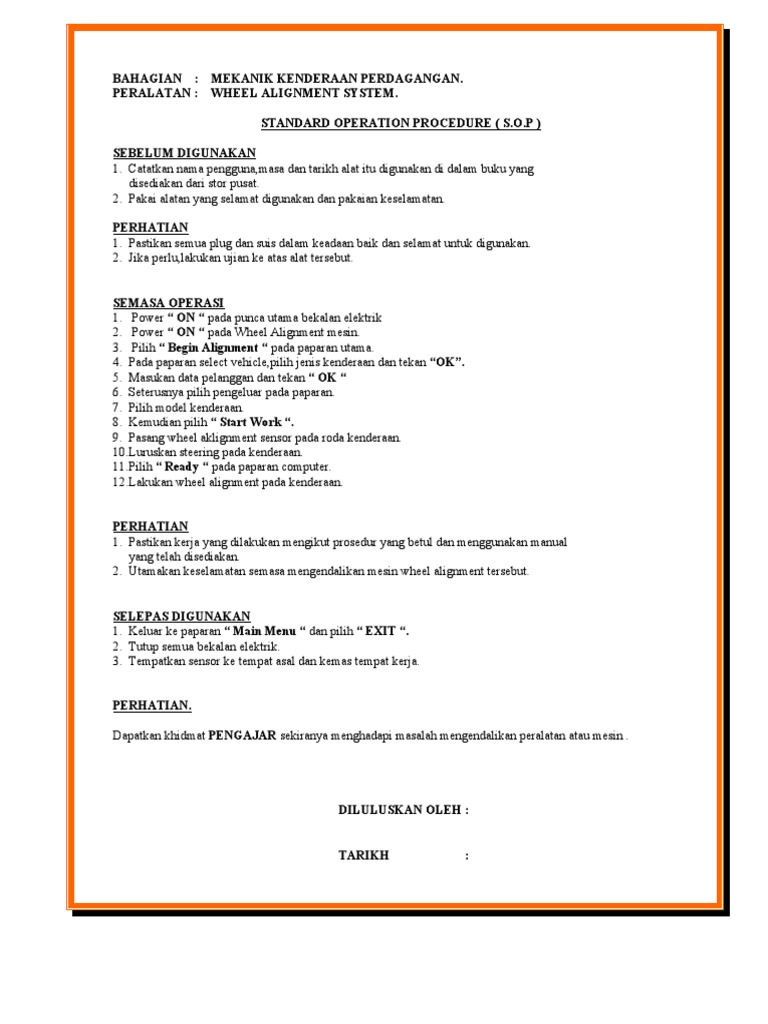 SOP Original For Wheel Alignment 1 | PDF