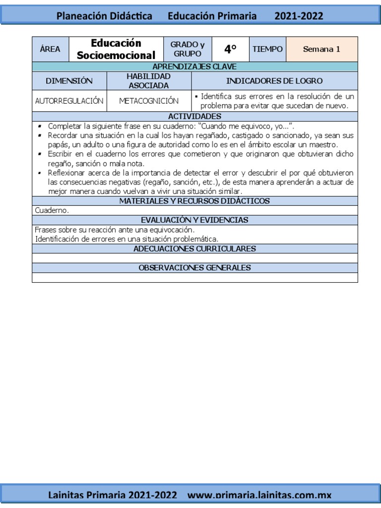 Noviembre - 4to Grado Educación Socioemocional (2021-2022) | PDF | Las ...