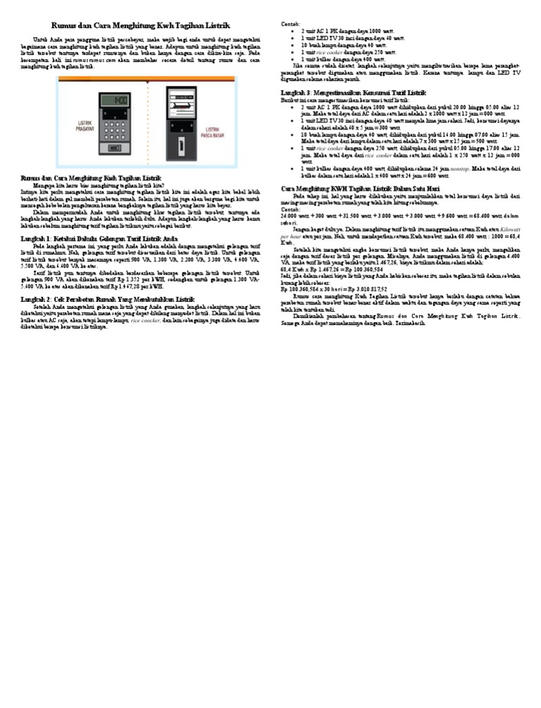 Rumus Dan Cara Menghitung KWH Tagihan Listrik | PDF