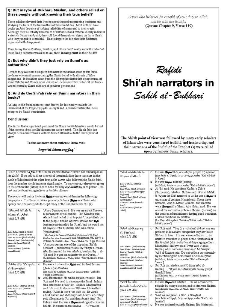 Rafidi Narrators in Bukhari | PDF | Hadith | Shia Islam