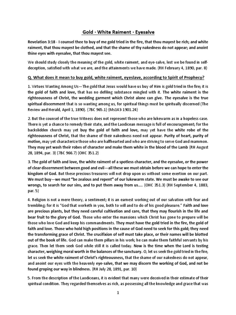 Gold - White Raiment - Eye Salve | PDF | Jesus | Prophet