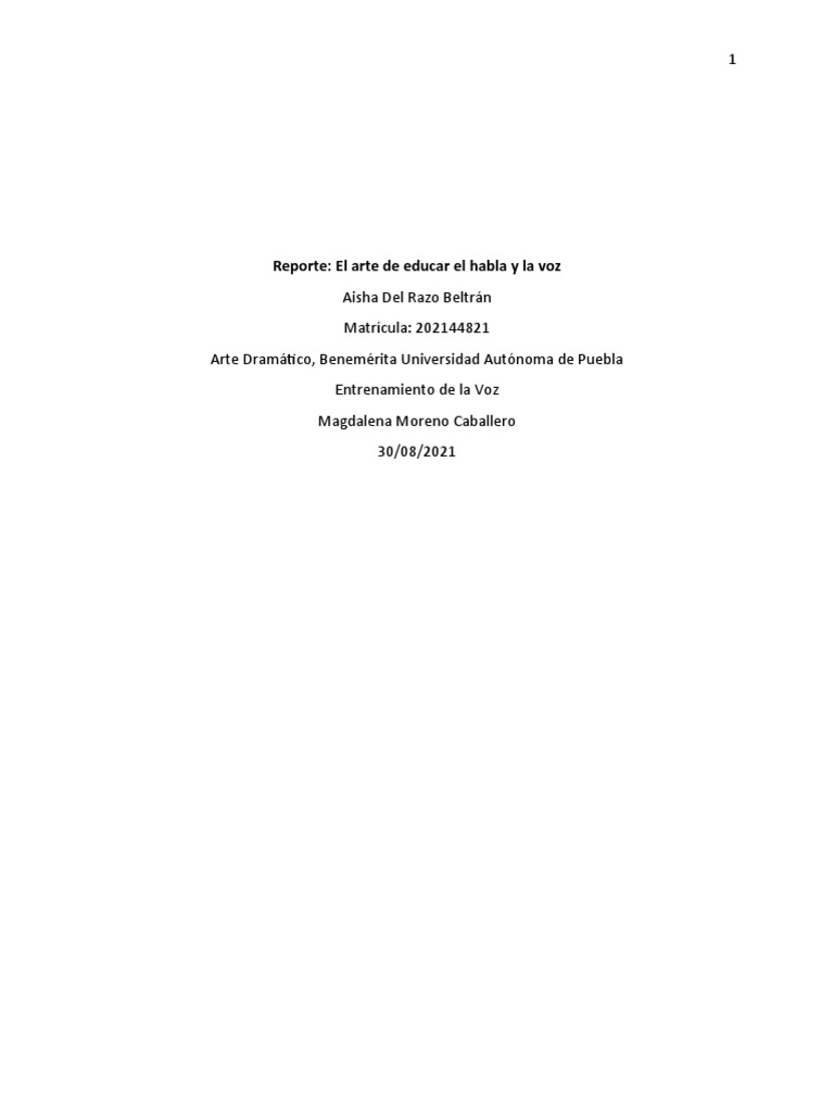 Resumen del reporte sobre la lectura 'El arte de educar el habla y la ... Resumen del reporte sobre la lectura 'El arte de educar el habla y la ...