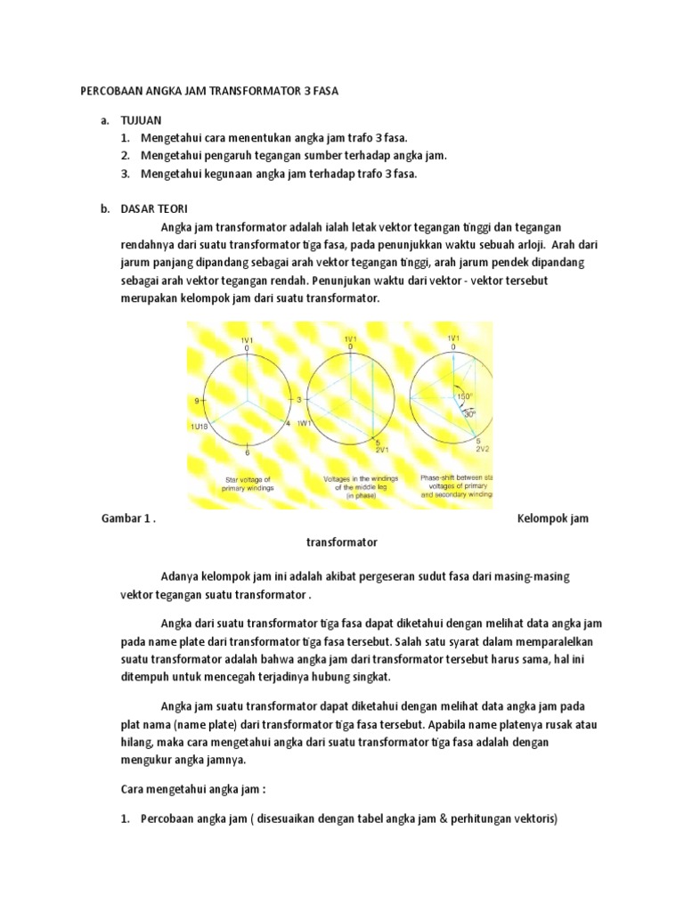 Percobaan Angka Jam Transformator 3 Fasa | PDF | Metode & Bahan Ajar | Sains & Matematika