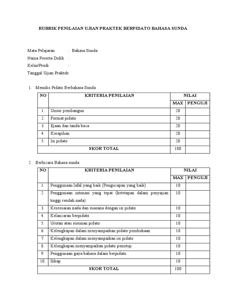 Rubrik Penilaian Pidato Pdf