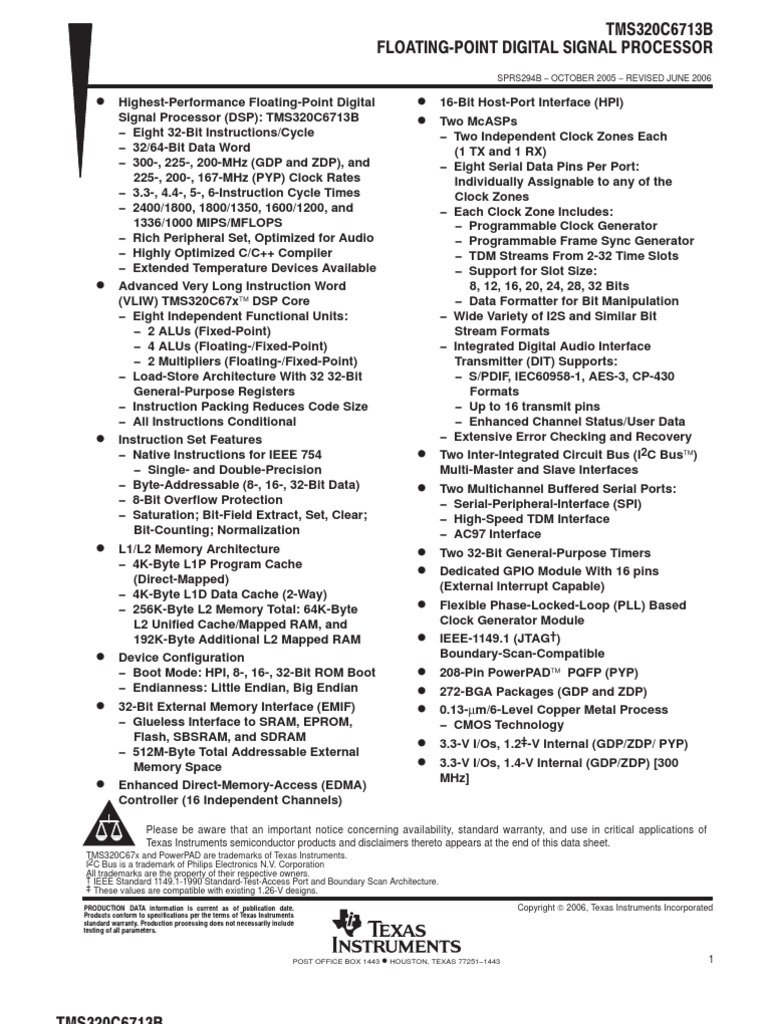 Tms 320 C 6713 B Pdf Computer Architecture Manufactured Goods 