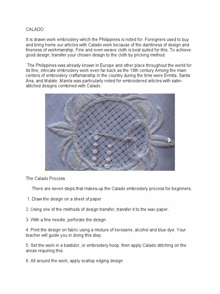 Learn the Art of Calado Embroidery | PDF | Embroidery | Textiles