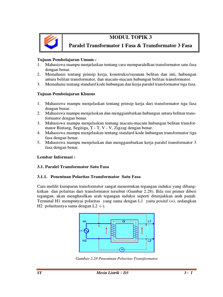 Modul Topik 3 - Paralel Trafo Trafo 3 Fasa | PDF