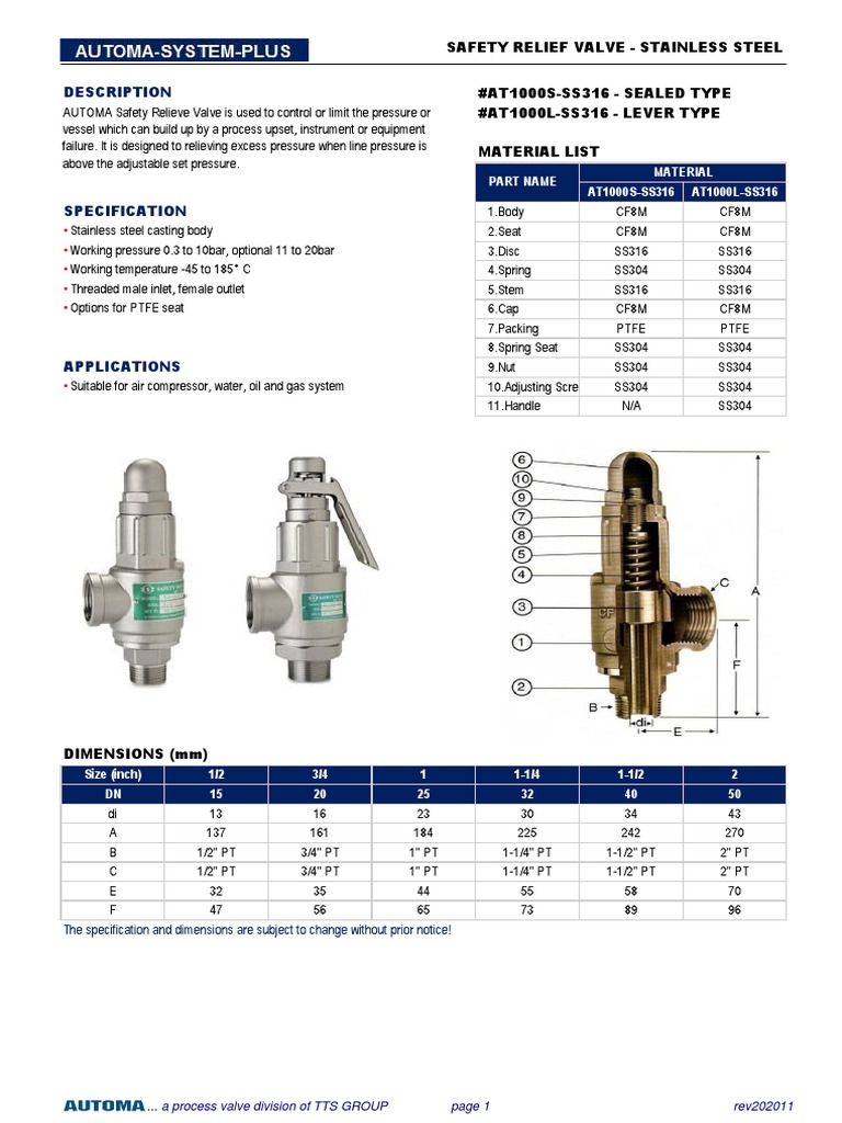 Automa Stainless Steel Safety Valve | PDF | Valve | Gases