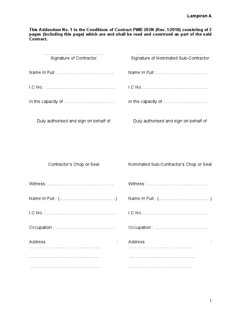 Addendum 1 to PWD 203N Contract | PDF | Legal Documents | Document