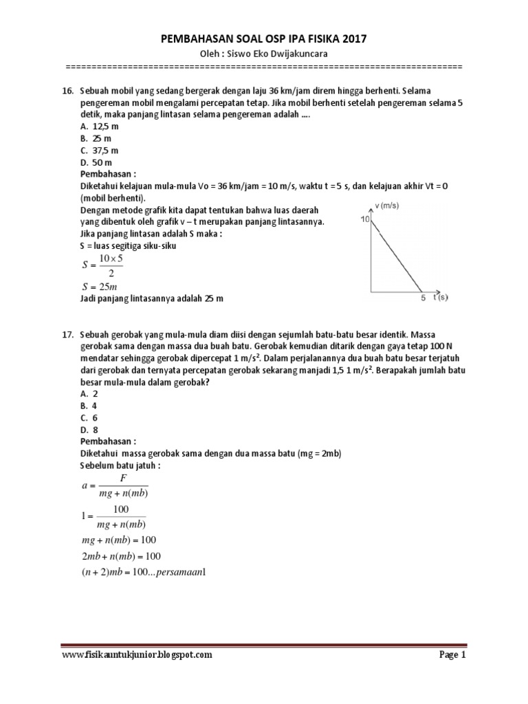 Pembahasan Soal OSP IPA SMP 2017 | PDF | Sains & Matematika