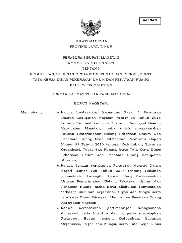 PERBUP NO.73 THN.2020 TTNG Tusi Dinas PUPR | PDF